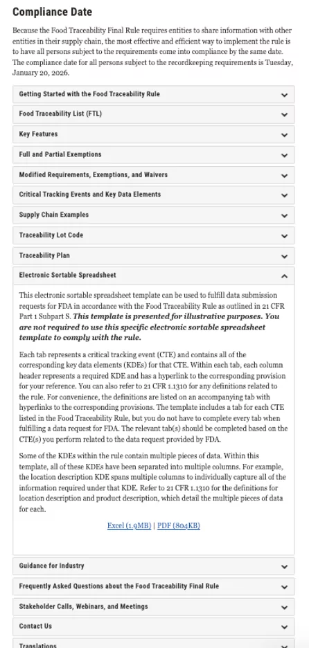FDA Provides an Example of the Electronic Sortable Spreadsheet